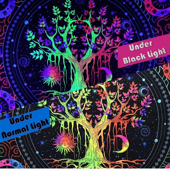 Wall Decor | Blacklight Tree Of Life Tapestry Trippy Sun And Moon ...